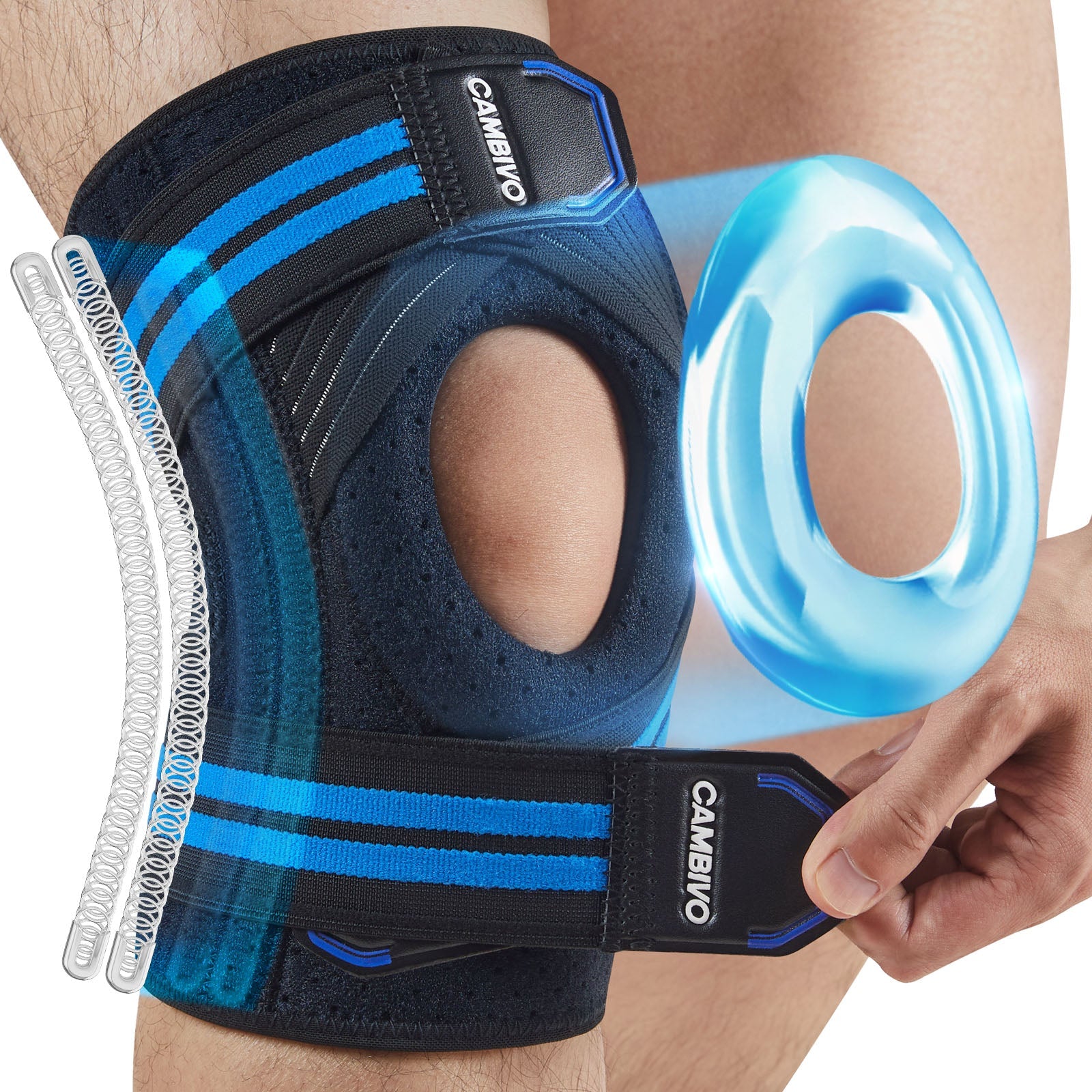 CAMBIVO Compression Knee Brace with Patella Gel Pads Relief Meniscus T ...